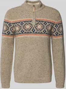 Ragman Norwegerpullover aus Woll-Mix mit Troyer-Kragen