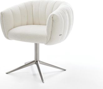 DELIFE Drehstuhl Jada-Flex Boucl&eacute; Soft Beige Fu&szlig;kreuz Edelstahl 360&deg; drehbar Wippfunktion Taschenfederkern, Esszimmerst&uuml;hle