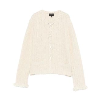 Emporio Armani Femme, Pulls, Beige, Taille: 46 FR Cardigan &agrave; ourlet &agrave; franges