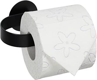 Relaxdays Toilettenpapierhalter, ohne Bohren, Edelstahl, Selbstklebender Klopapierhalter, HBT: 5,5x15,5x8,5 cm, schwarz