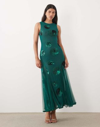 Asos robe longue &agrave; pois orn&eacute;e de sequins bleu sarcelle