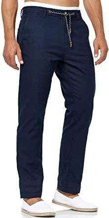 Indicode Hommes Veneto Pants | Pantalon en Lin et Coton Navy 3XL