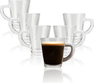 Com-Four 6x Espressogläser aus hitzebeständigem Borosilikatglas - 70 ml Kafeegläser - robuste Gläser - spülmaschinenfest und mikrowellengeeignet (transparent -