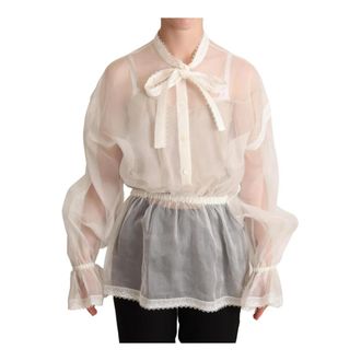 Dolce & Gabbana Femme, Blouses et Chemises, Blanc, Taille: 34 FR Blouse Blanche en Soie avec Col Ascot