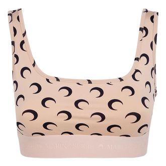 Marine Serre Femme, Sous-v&ecirc;tements, Beige, Taille: 38 FR Moon Printed Jersey Sports Bra