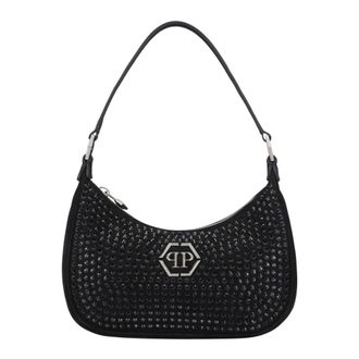 Philipp Plein Femme, Sacs, Noir, Taille: ONE Size Sac Bandouli&egrave;re en Daim Enti&egrave;rement Orn&eacute; de Strass