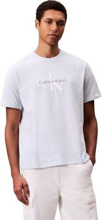 Calvin Klein T-Shirt Manches Courtes Homme Monologo Tee en Coton, Bleu (Plein Air), M