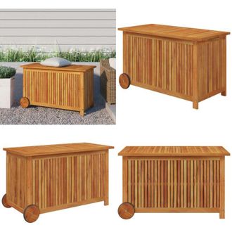 vidaXL Gartentruhe mit Rollen 90x50x58 cm Massivholz Akazie - Holztruhe - Gartenaufbewahrung - Au&szlig;enlagerung - Gartenkisten - Holzkiste - Home & Living