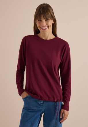 Cecil Langarmshirt CECIL, Damen, Gr. XXL (46), rot (rot wine), Web, 100% Baumwolle, unifarben, normal normal, Rundhals, abgesteppt, Shirts Langarmshirt, aus