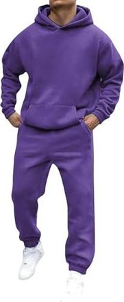 Generic Ensemble de survêtement uni à capuche pour homme - Sweat à capuche - Pantalon - Décontracté - En polaire chaude - Coupe ajustée - Avec cordon de serra