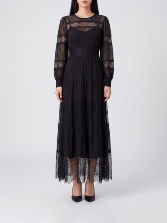 Twinset Robe midi en georgette et dentelle &agrave; manches longues et col rond