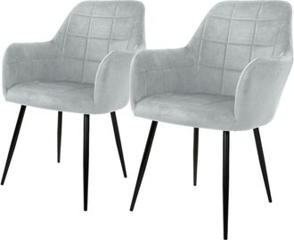 ECD Germany Lot de 2 Chaises de Salle à Manger Cuisine Salon Séjour - Gris - Assise Siège Rembourrée en Velours Structure en Métal Fauteuil Rétro avec Accoudoirs