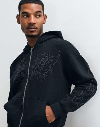 Hollister hoodie coupe carr&eacute;e avec d&eacute;tail aux manches en noir