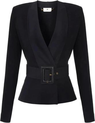 Elisabetta Franchi Femme, Vestes, Noir, Taille: 42 FR Belted Shawl Collar Blazer