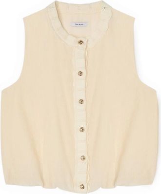 Motivi Femme, Tops, Blanc, Taille: 44 FR Top en lyocell m&eacute;lang&eacute; avec bordures en maille