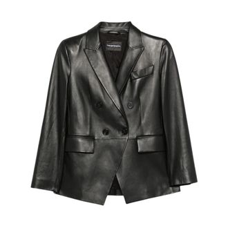 Emporio Armani Zweireihige Lammlederjacke - - Jackets - Damen - Schwarzk - XS