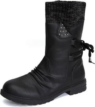Generic Bottes dhiver Rétro pour Femmes - À Tige Large, Talon Bloc - Bottines Imperméables Et Antidérapantes pour lhiver - Bottes Mi-Mollet Légères pour Lauto