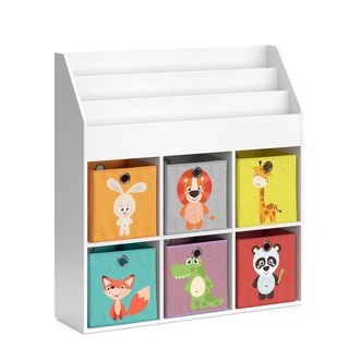 Vicco Kinderregal Wei&szlig; Luigi mit 6 Faltboxen Opt.1-107x114x31 cm gefertigt aus Spanplatte - B&uuml;cherregal f&uuml;r Kinder, kompakte Organisation f&uuml;r Spielzeug und 