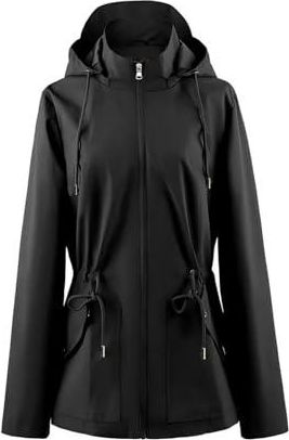 Generic Veste de pluie l&eacute;g&egrave;re &agrave; capuche pour femme 2026, Noir, XXL