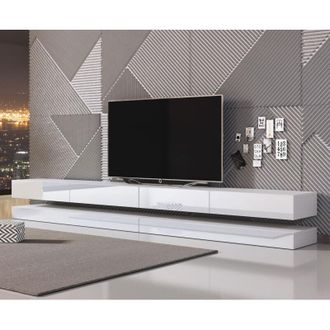 Vivaldi Meuble TV 2 tiroirs 280 cm blanc et blanc brillant - OCARZ