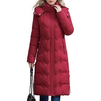 Generic Doudoune dhiver matelass&eacute;e &agrave; capuche grande taille avec fermeture &eacute;clair pour femme - Manteau &eacute;pais et chaud - Rembourr&eacute; - Poches tendance, rouge vin,
