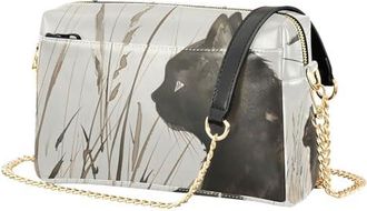 Mnsruu Sacs à bandoulière pour femme, sac à main en cuir motif chat noir et herbe