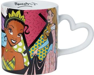 Enesco Disney Britto Ariel Tiana Aurora und Cinderella Prinzessinnen Herzgriff Kaffeetasse, 400 ml, mehrfarbig