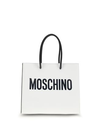 Moschino Womens Top-Handle Tote White Leather Calf Handbags Hand Bags