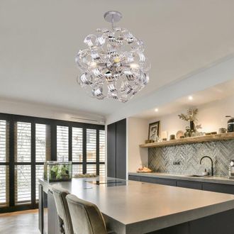 ETC Shop Deckenleuchte Deckenlampe Designleuchte Esszimmerlampe Wohnzimmer, 4 flammig, Metall Chromb&auml;nder, 4x E14 Fassungen, DxH 50x56cm