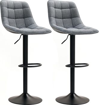 HOMCOM Barhocker 2er-Set, Gepolstert Barstuhl mit Lehne, Stahlgestell, Chenille-Optik, H&ouml;henverstellbare K&uuml;chenst&uuml;hle mit Fu&szlig;st&uuml;tze 360&deg; Drehbar Tresenhocker