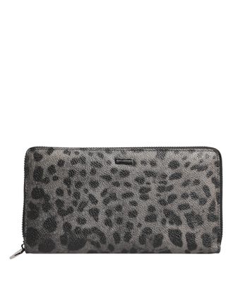Dolce & Gabbana Mens Black Gray Leopard Leather Zip Around Continental Wallet And Pvc Pl Co