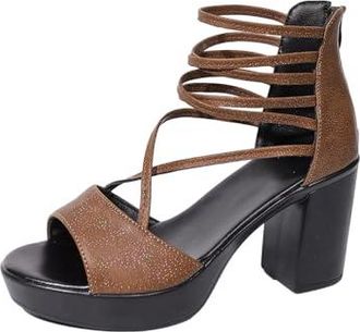 Generic Sandales &agrave; talons pour femme - Bout ouvert - &Eacute;l&eacute;gantes - Couleur unie - Fermeture &eacute;clair dans le dos - Style d&eacute;contract&eacute; - Confortables - Respirantes 