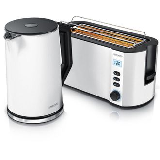 Arendo Fr&uuml;hst&uuml;cks-Set, Wasserkocher 1,5L mit Temperatureinstellung, 4-Scheiben Toaster Langschlitz, Wei&szlig; - Arendo