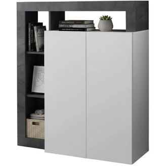 Dmora Kommode Smeraldo, Wohnzimmerbuffet, Wohnzimmer-Sideboard, Moderne K&uuml;chen-Speisekammer, Made in Italy, 108x42 h127 cm, Gl&auml;nzendes Wei&szlig; und Schiefer