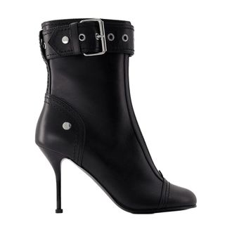 Alexander McQueen Womens High-Heeled Ankle Boots Leather Black-Silver Shoes Ankle-boots
