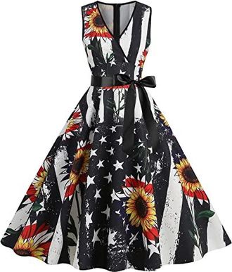 Generic Robe amincissante 2026 pour femme - Mode ind&eacute;pendante - Imprim&eacute; - Sans manches - Col en V - Fermeture &eacute;clair ample, Noir, M