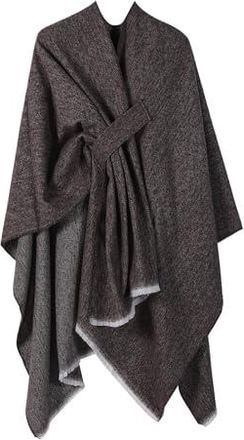 Generic Châle croisé sur le devant pour femme - Élégante cape tricotée ouverte sur le devant - Écharpe tendance - Couleur unie - Cardigan épais et chaud pour 