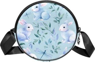 Generic Petit sac &agrave; bandouli&egrave;re circulaire pour femme, motif lapins, feuilles, sac &agrave; dos &agrave; bandouli&egrave;re avec fermeture &eacute;clair, bretelles r&eacute;glables, sac &agrave; main 