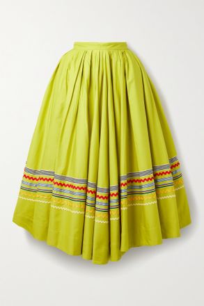 Christopher John Rogers Jupe Longue En Coton À Plis, Rayures Et Finitions En Gros-grain Et En Croquet - Jaune