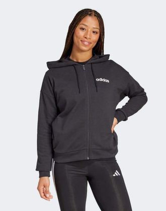 adidas adidas - Linear Essentials - Frottee-Jacke in Schwarz/Wei&szlig; mit Rei&szlig;verschluss