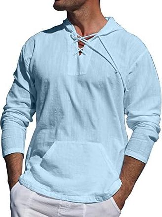 Generic Chemise en coton et lin pour homme Henley Gym Tops Printemps &Eacute;t&eacute; D&eacute;contract&eacute; Plage Coton Sangle Poche Couleur unie Haut &agrave; manches longues Tunique l&eacute;g&egrave;