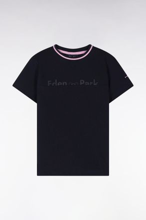 Eden Park T-shirt En Coton Marine &Agrave; D&eacute;tails Roses Coupe Droite
