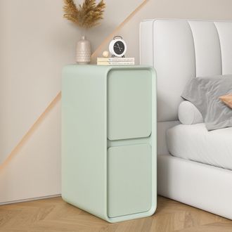 Generic Schmaler Nachttisch Mit Schubladen Fürs Schlafzimmer - Kleiner Nachttisch Aus Holz, Moderner Mit Lederoberfläche, Platzsparender(Green,30x40x47cm(11.8