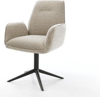 DELIFE Drehstuhl Zoa-Flex Webstoff Soft Beige Fußkreuz Schwarz 360° drehbar Wippfunktion Taschenfederkern, Esszimmerstühle