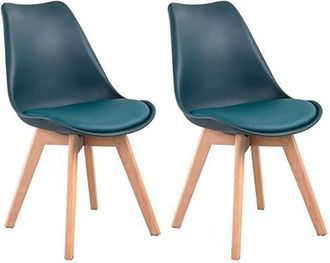 Happy Garden Lot de 2 chaises de Salle à Manger Style scandinaves Nora Bleues avec Coussin, chaises de Cuisine, chaises rembourrées, Pieds en Bois de hêtre Massif
