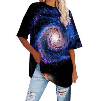 Generic Galaxy T-shirt &agrave; paillettes pour femme - Chemisier &agrave; manches courtes - Col rond - Col rond - Pour l&eacute;t&eacute;, Schwarzj, XXL