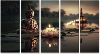 Islandburner Prime Bild auf Leinwand Buddha Purnima Vesak Tag Statue Lotusblume Kerzenlicht Fluss Buddha Bilder Wandbilder Poster