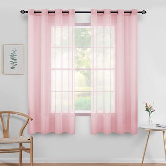Miulee Gardinen Kurz mit Ösen Transparente Optik Gardine Ösenvorhang Ösenschal Transparent Durchsichtig Vorhang Kurz für Schlafzimmer Wohnzimmer 140x122 cm (