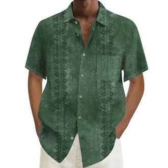 Generic Chemise d&eacute;t&eacute; l&eacute;g&egrave;re &agrave; manches courtes en lin pour homme - Chemise de plage respirante douce et extensible - Chemise de loisirs avec boutonni&egrave;re et col
