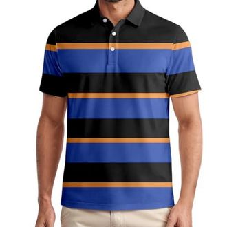 Generic Polo pour homme avec col &agrave; boucle, t-shirt d&eacute;contract&eacute; avec col &agrave; boucle, haut ray&eacute; respirant &agrave; manches courtes, bleu, 3XL
